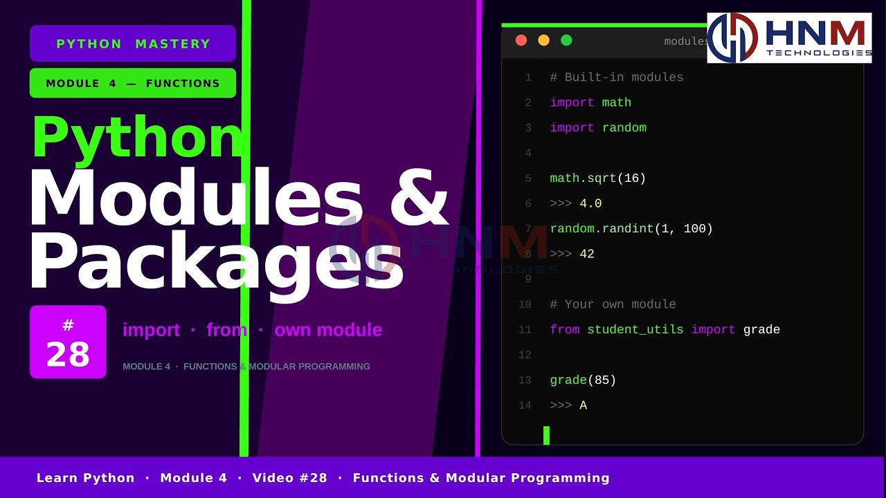 Python Modules & Packages | Built-in Modules (math, os, sys, random) | HNM TECHNOLOGIES