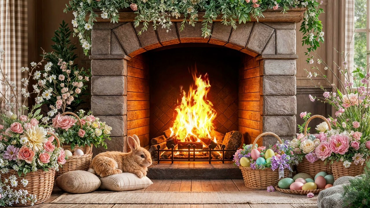 Easter Fireplace Ambience | Easter Wallpaper | Easter Party Background | Easter Bunny | Easter Eggs