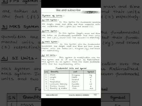 system of unit. F.P.S system. M.K.S system. C.G.S system S I system #youtubeshorts #study #viral