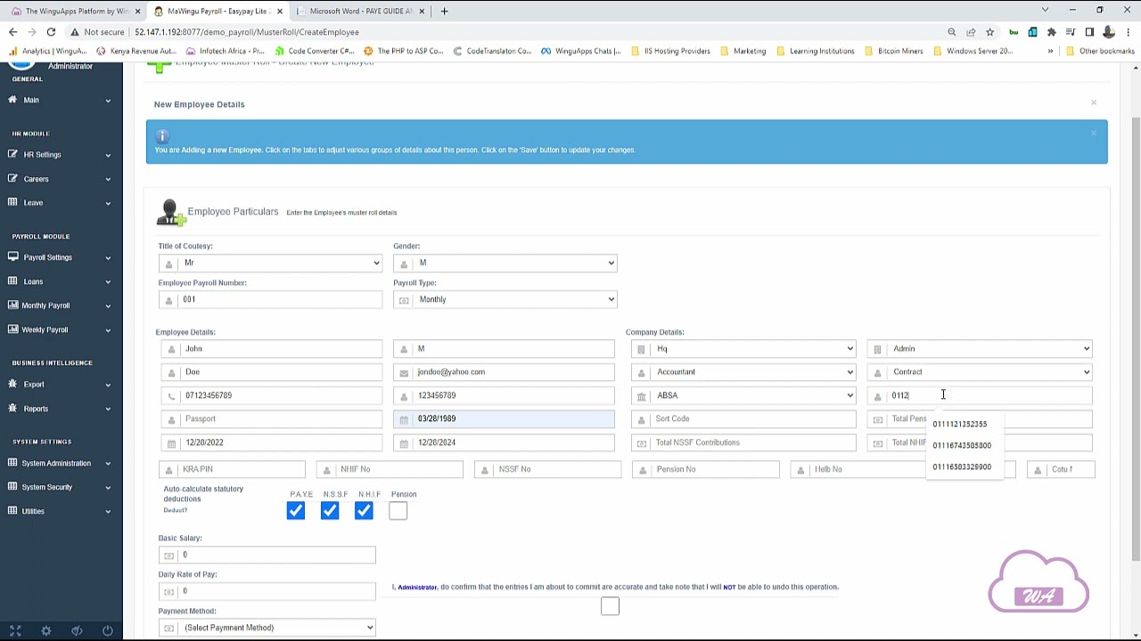 WinguApps Payroll Tutorial - Adding a Single Employee - Employee Onboarding