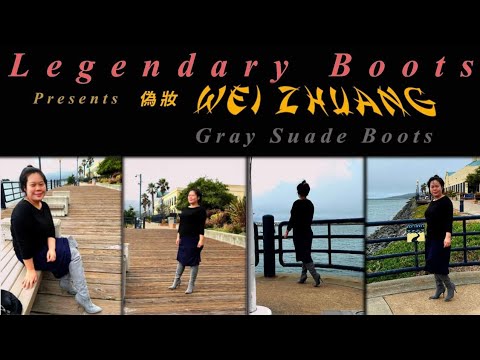"Legendary Boots" 偽妝(Wei Zhuang) in gray suede boots.