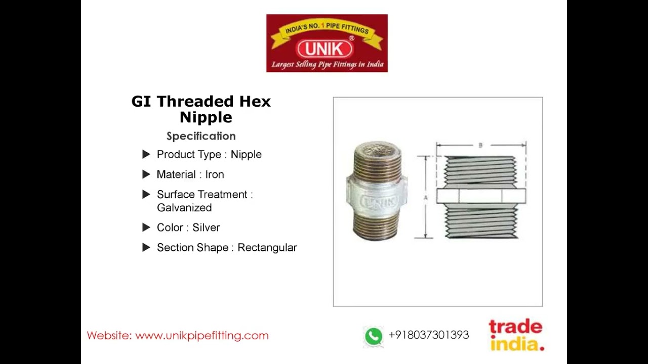GI Threaded Hex Nipple | Unique Malleables