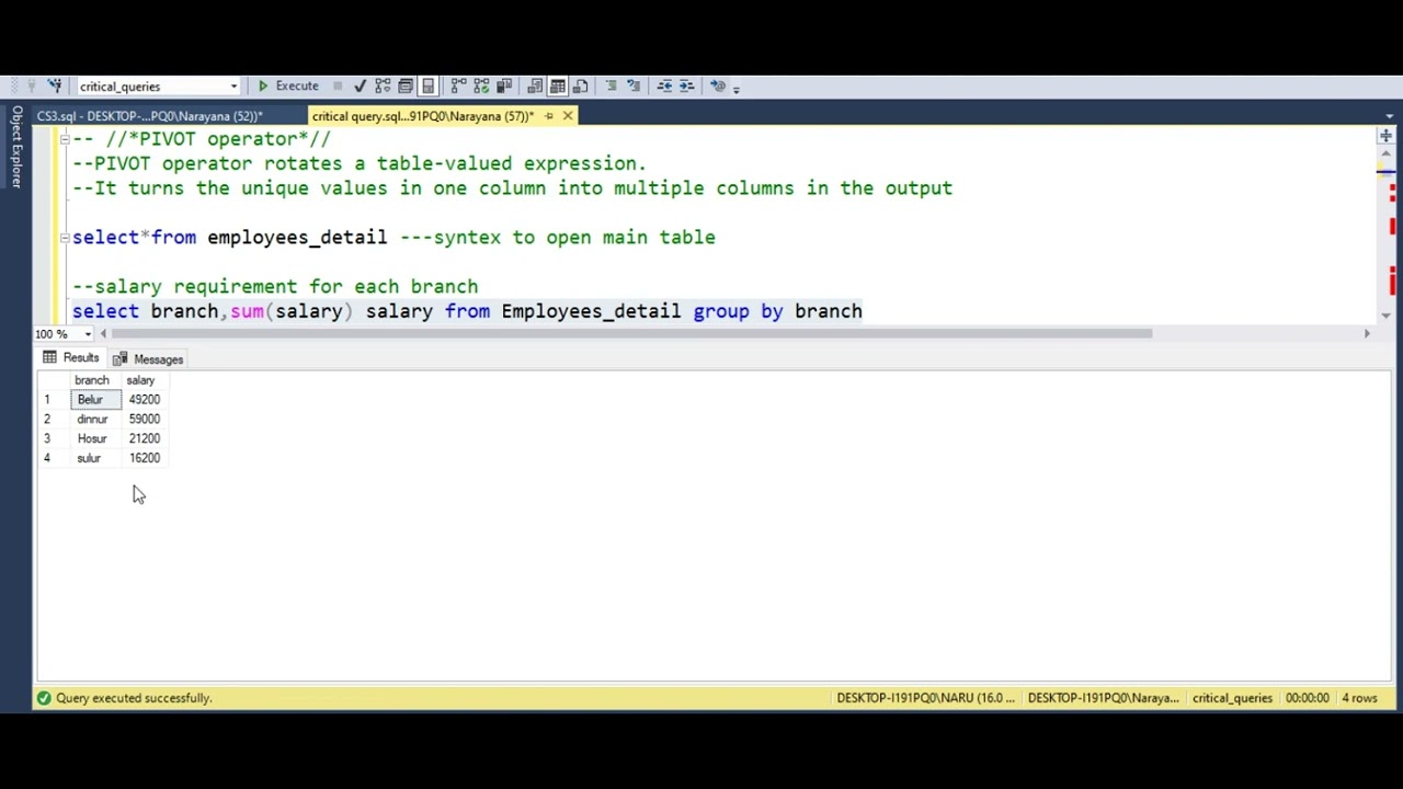 MS SQL - using PIVOT OPERATOR create PIVOT table by using Main table