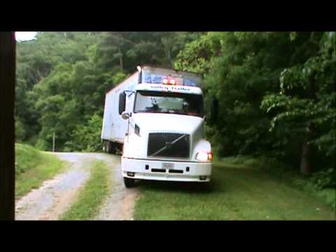 Tractor Trailer down a steep dirt road, World's best truck driver. Pt 2