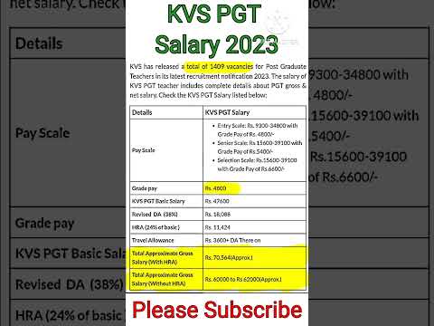 KVS PGT Salary 2023 | KVS PGT 2023 Salary | KVS 2023 PGT Salary | KVS PGT 2022 Salary | PGT Salary