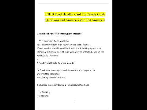 SNHD Food Handler Card Test Study Guide Questions and Answers 2024 2025 Verified Answers