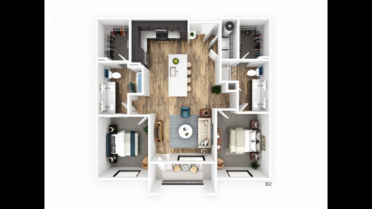 B2 Floorplan - 2 Bedroom, 2 Bathroom - Video Tour