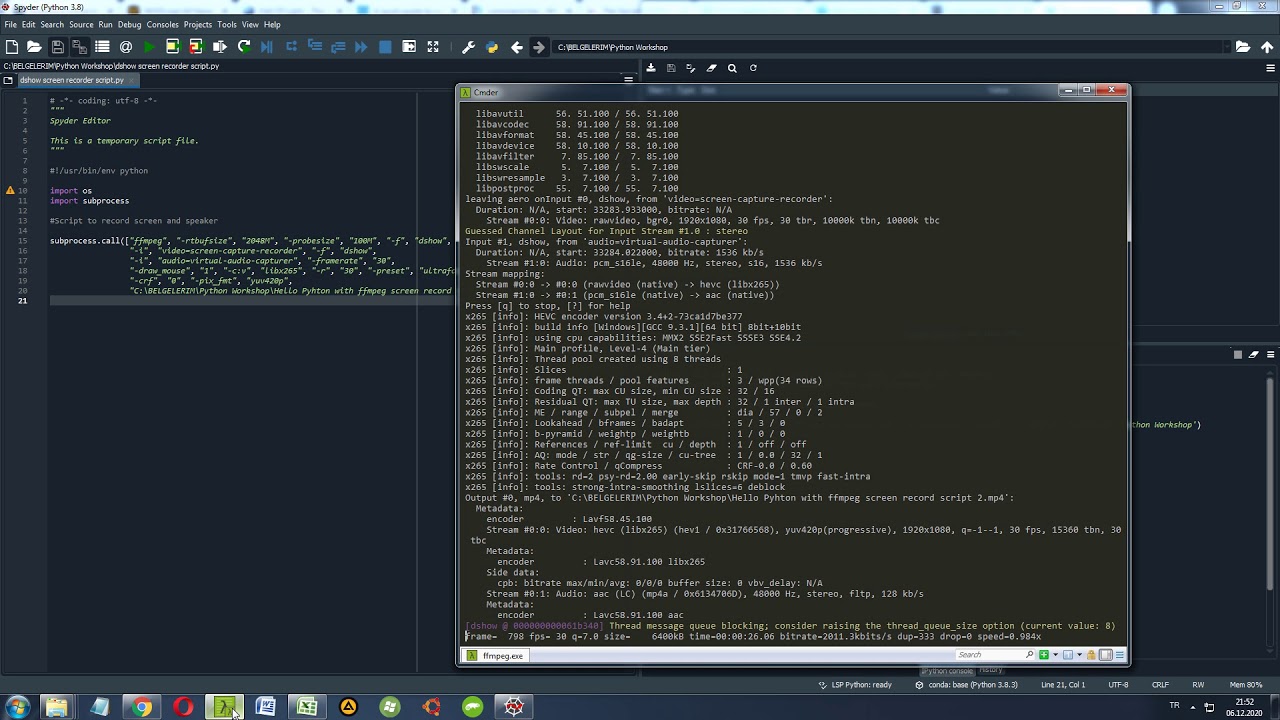 Hello Python with ffmpeg screen record script