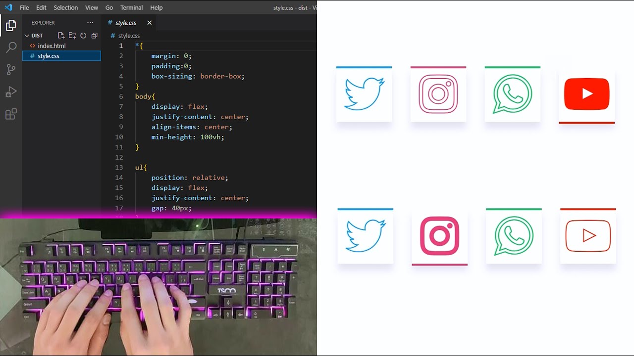 ASMR Programming - Magic Line Icon Hover Effects using Html CSS - No Talking