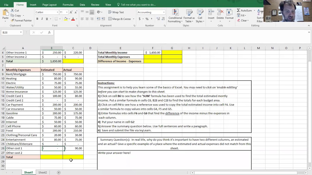 Excel 1 - Budget Practice