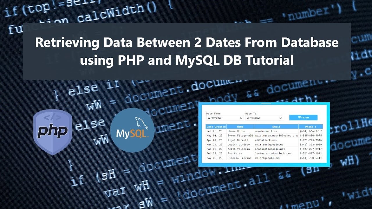 Retrieving Data Between 2 Dates From DB using PHP and MySQL Database DEMO