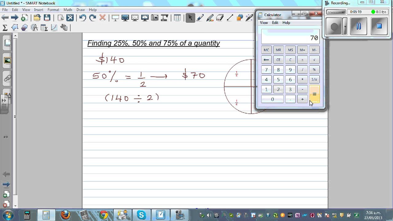 Finding 25 %, 50% and 75% of a quantity using a diagram