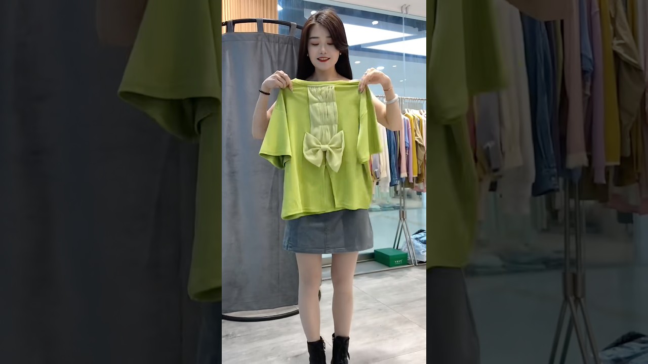 Chic Green Bow Detail Top & Denim Mini Skirt Fresh Cute Style #girlsoutfit #outfitideas #shorts
