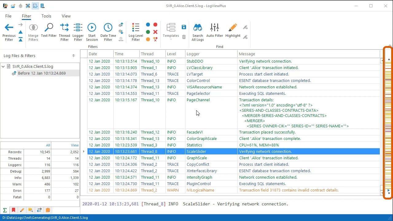 Using the LogViewPlus Navigation Bar
