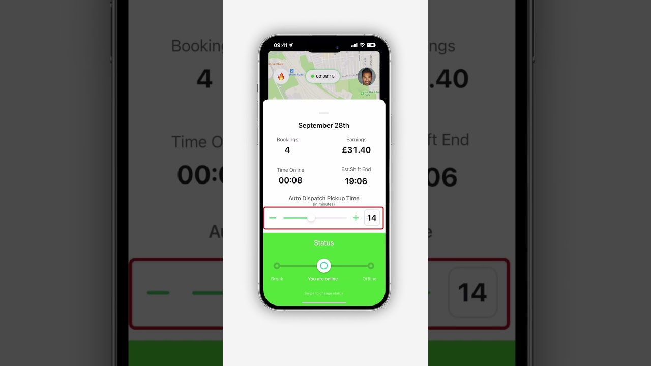 Cab9 Driver App: Login and shift timings