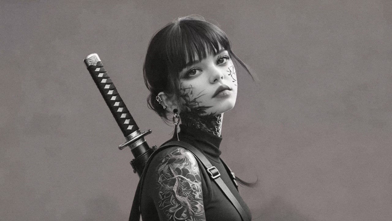 4K Wallpaper | Katana Girl Black and White | 1Hour Loop for Wallpaper Engine