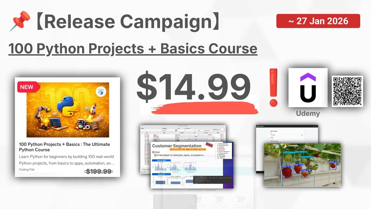 100 Python Projects + Basics | Learn Python the Practical Way | From Basics to AI