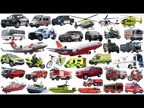 Emergency Vehicles - Rescue Trucks Name and Sounds | Police Car, Fire Truck, Ambulance, Truck, Car