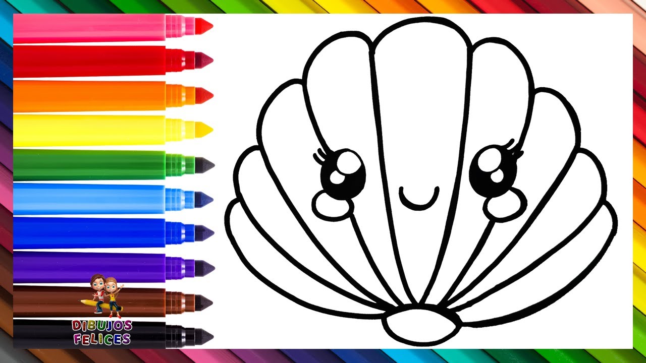 Dibuja y Colorea Una Concha 🦪🌈 Dibujos Para Niños