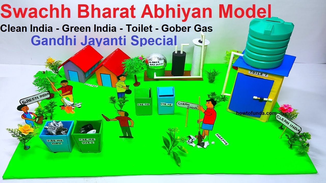 Swachh Bharat Abhiyan Model - Clean India - Green India - Toilet - Gober Gas - Science | howtofunda