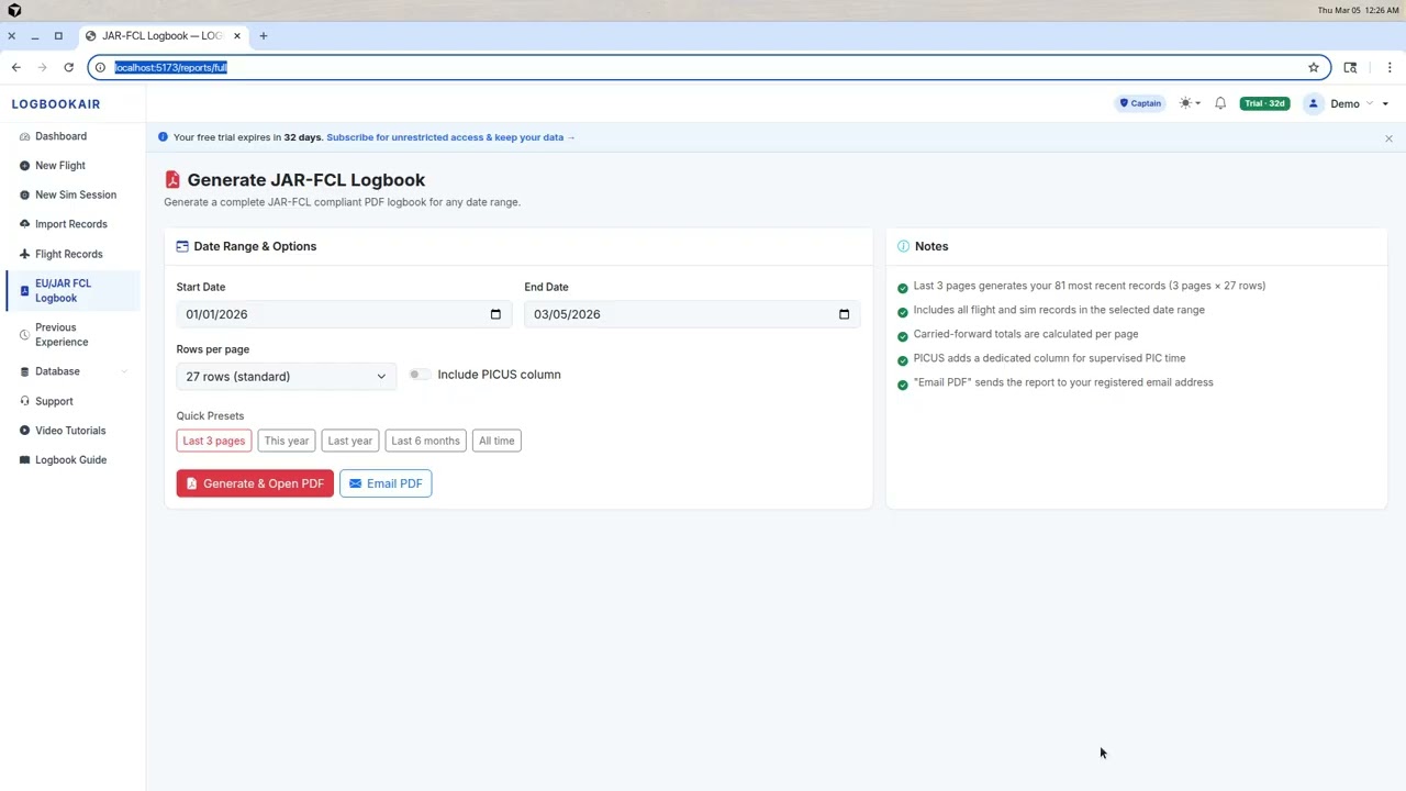 Generate Your EASA Logbook PDF | LogbookAir Tutorial