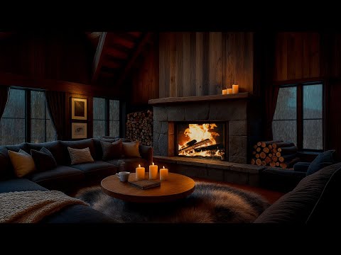 Fireplace & Rain Sounds for Deep Sleep | Cozy Cabin Ambience for Relaxation & Study