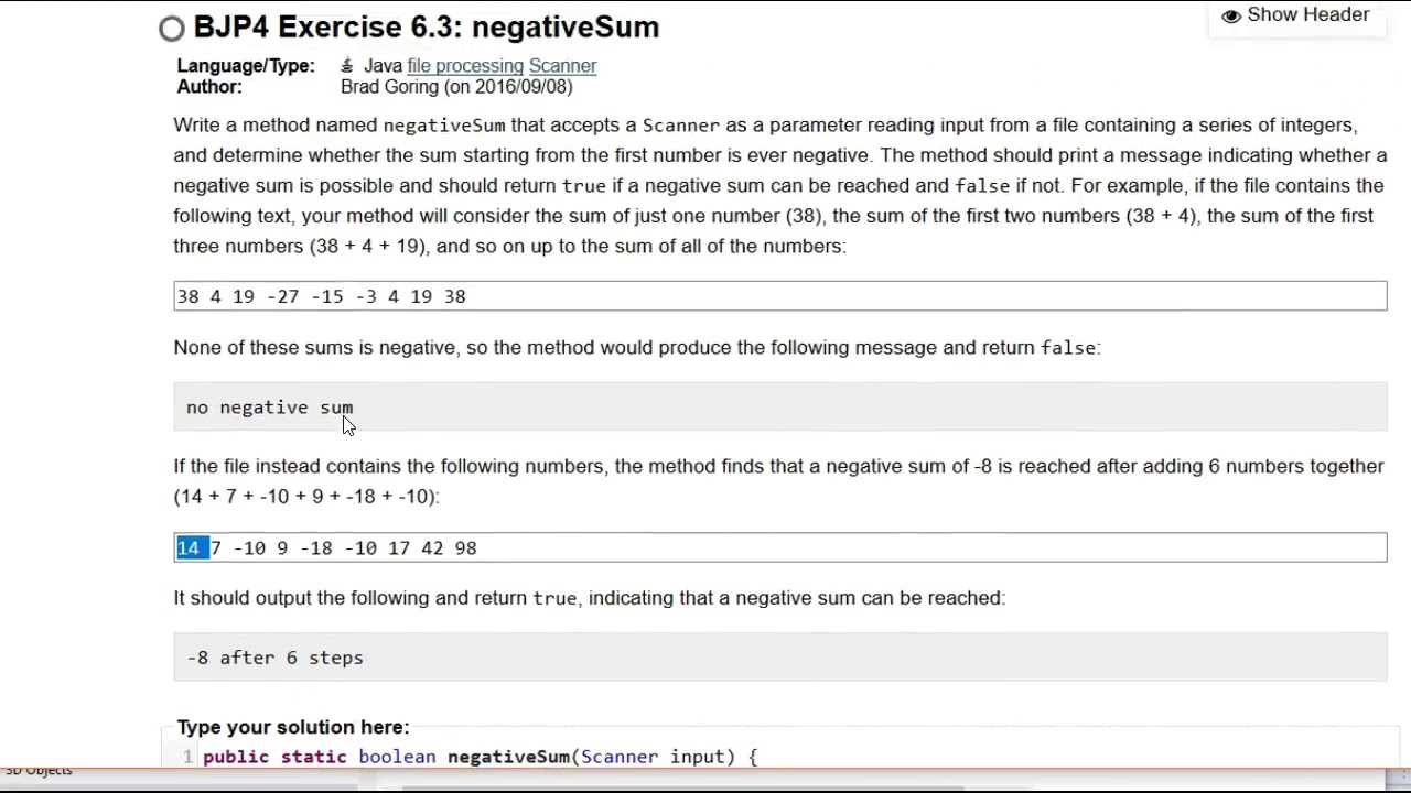 Building Java Programs Chapter 6 Exercise 3 negativeSum