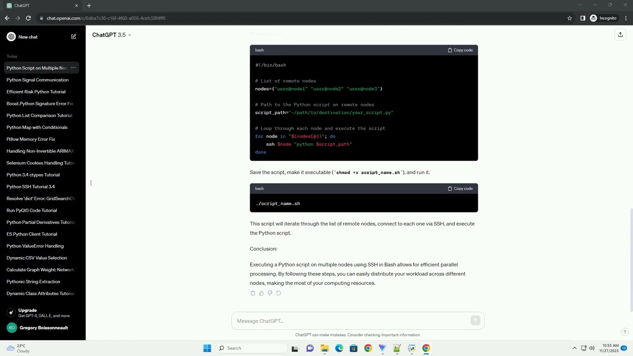 Executing a python script on multpile nodes by using ssh command in BASH