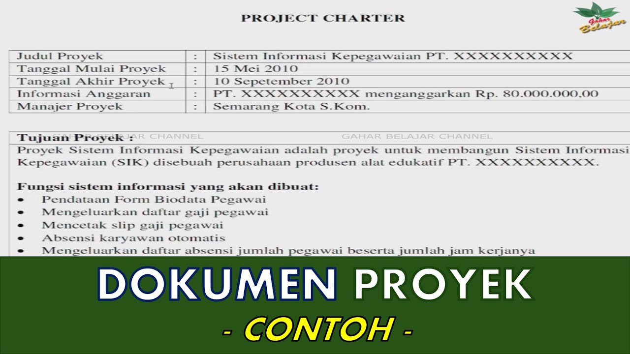 Contoh Dokumen Proyek | Manajemen Proyek | 4.1 Develop Project Charter Process | PMBOK 6
