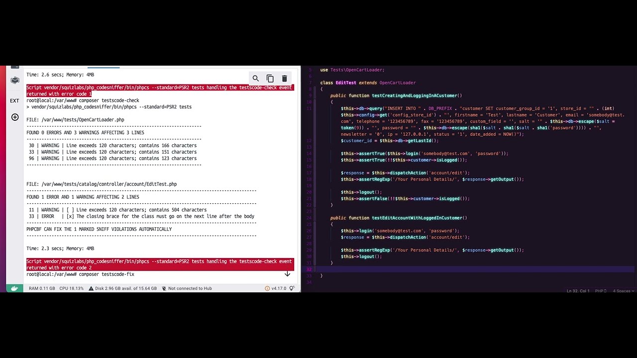 Check PHPUnit Tests code meet PSR2 coding standard of PHP scripts