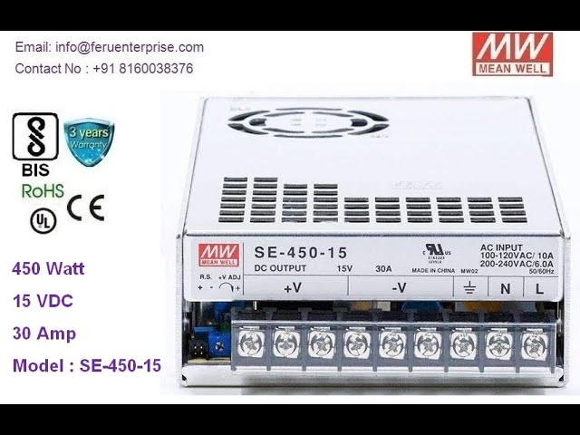 SE-450-24 Meanwell Power Supply 450W SMPS - 24VDC 20A Meanwell SMPS ...