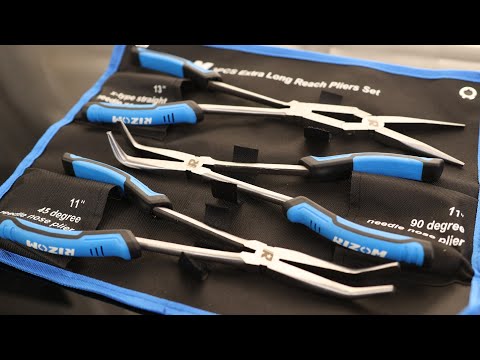 3-Piece Long Reach Pliers Set, 13 Inch Double Jointed Long Needle Nose Pliers, 11 Inch 45° & 90°