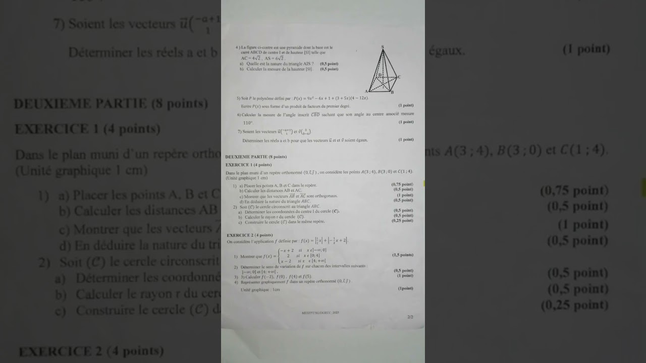 Sujet Mathématiques 2025 BF 1e tour
