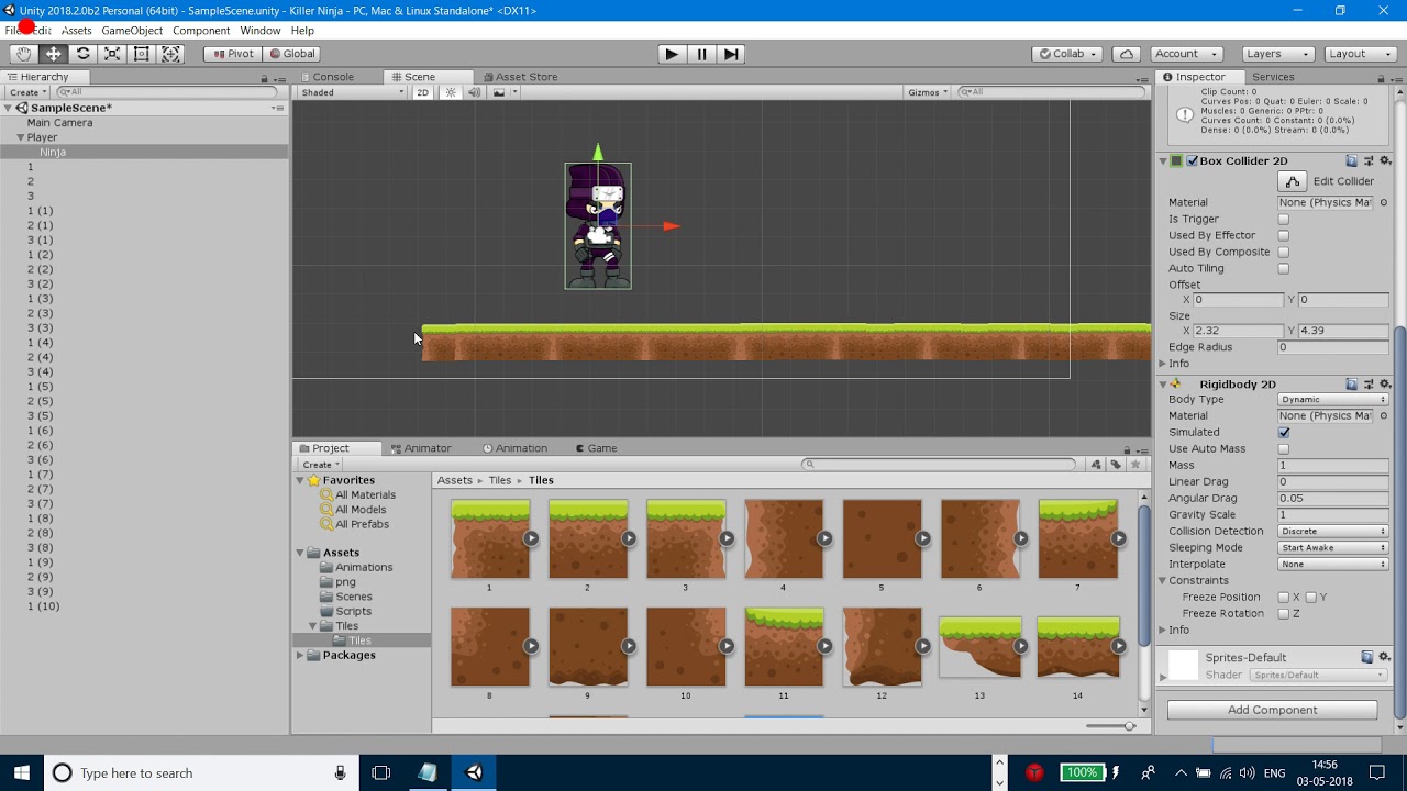 Unity 5 tutorial for beginners  2D Platformer: Animmation and Player Movement Setup Using C# Coding