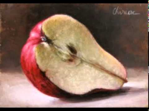 Half a pear miniature realist oil painting Daniel C. Chiriac fine art