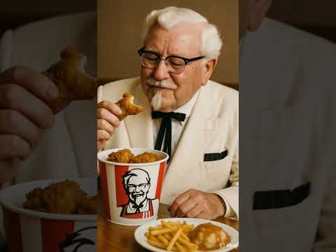 Watch the legendary Colonel Harland take a bite of his #KFC #FriedChicken #FastFood #VintageStyle
