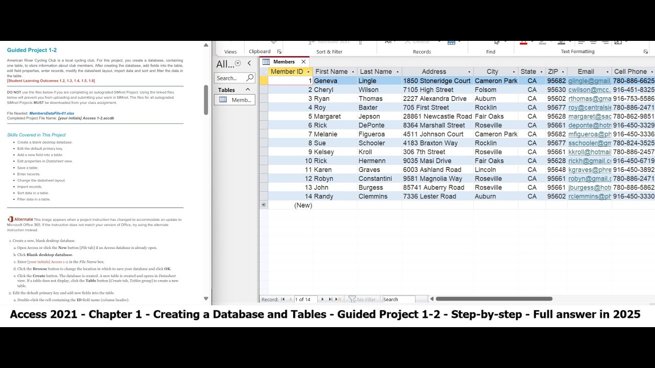 Access 2021 Chapter 1 Guided Project 1-2 - Creating a Database and Tables - Update 2025 Full answer