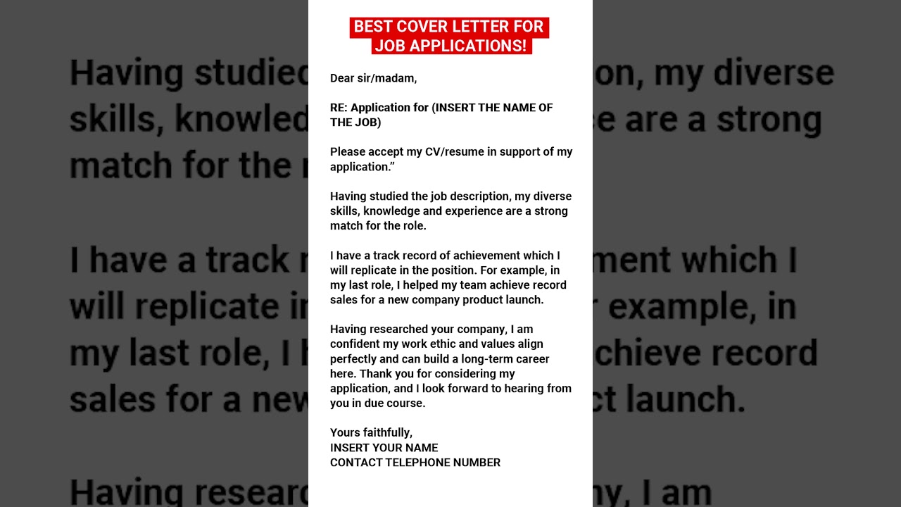 BEST COVER LETTER for JOB APPLICATIONS! #coverletter