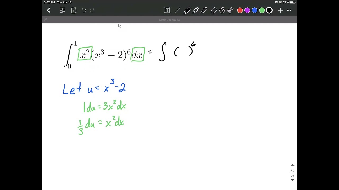 U substitution method evaluate a definite integral of polynomial function calculus
