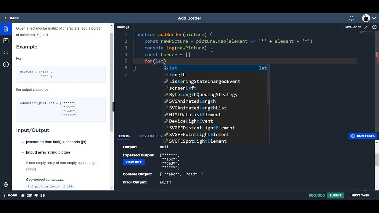 Code Signal - Add Border - Javascript
