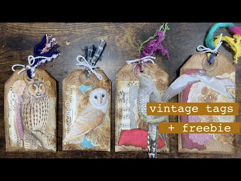 Vintage gift tags junk journal + FREEBIE | shabby chic gift tags with birds scrap paper collage