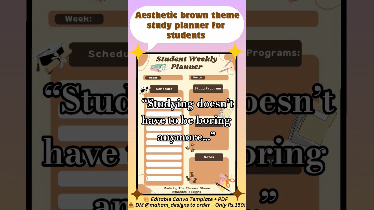 Aesthetic brown study planner for students.canva link+pdf.Rs.150PKR only.  Dm to order.Order Now!!📤💸