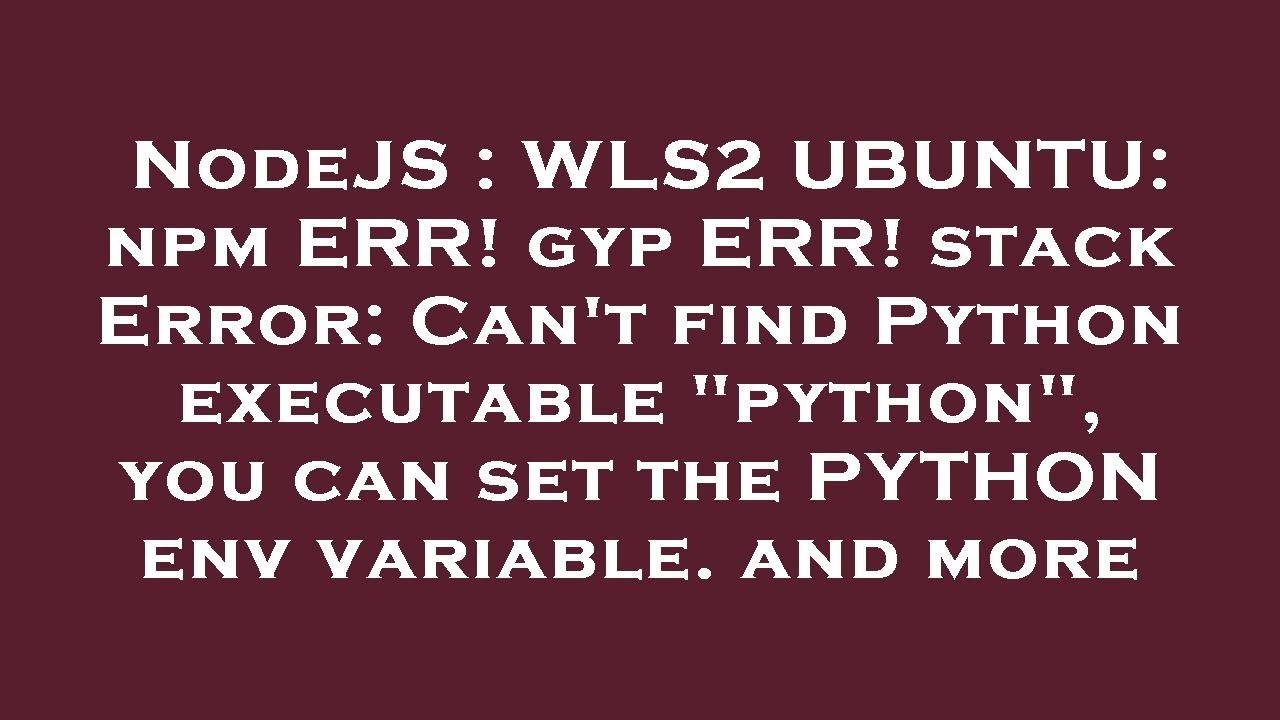 NodeJS : WLS2 UBUNTU: npm ERR! gyp ERR! stack Error: Can't find Python executable 