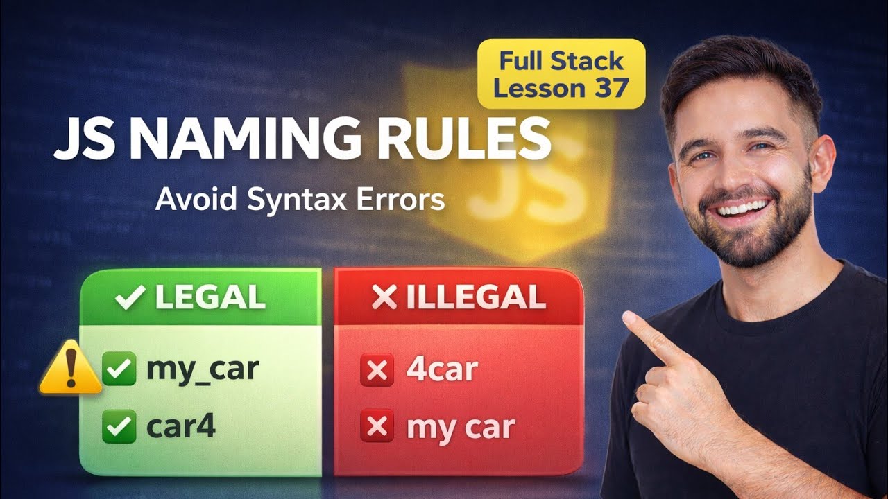 JavaScript Variable Naming Rules & Conventions | JS Identifiers | Lesson 37 (2026)