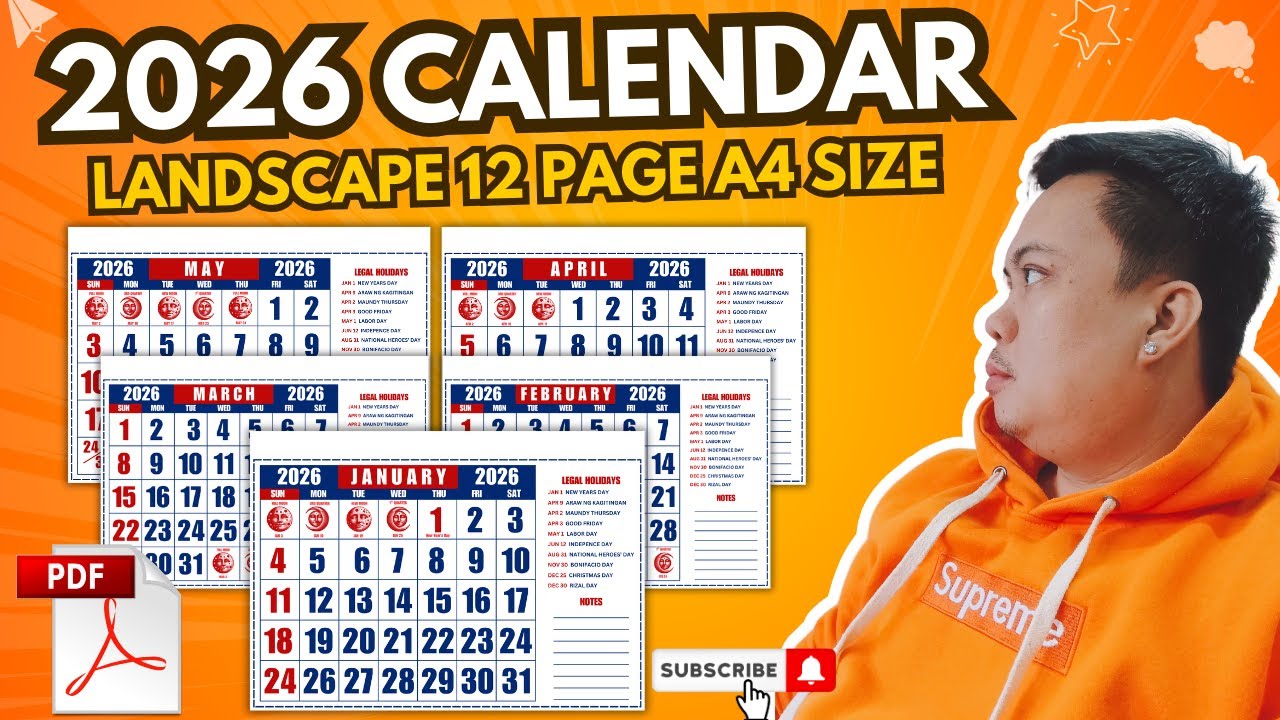 2026 CALENDAR LANDSCAPE 12 PAGE A4 SIZE PDF (READY TO PRINT) | TAGALOG TUTORIAL 2025