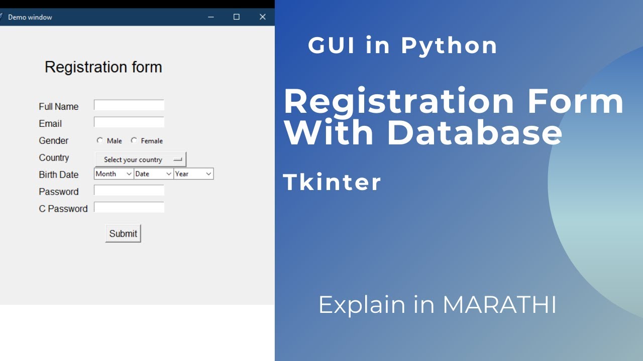 Registration form using tkinter | GUI in python|