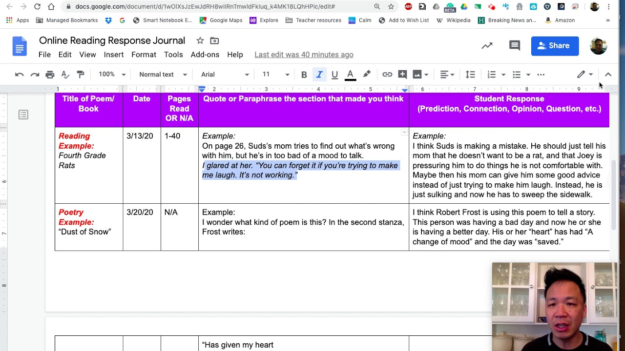 How to Use the Online Reading Response Journal