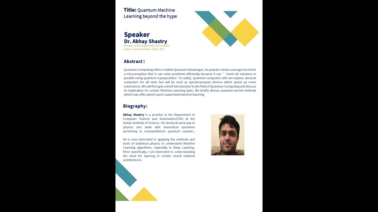 Dr. Abhay Shastry Talk at Q-Karyashala 2023 on Quantum Machine Learning Beyond the hype