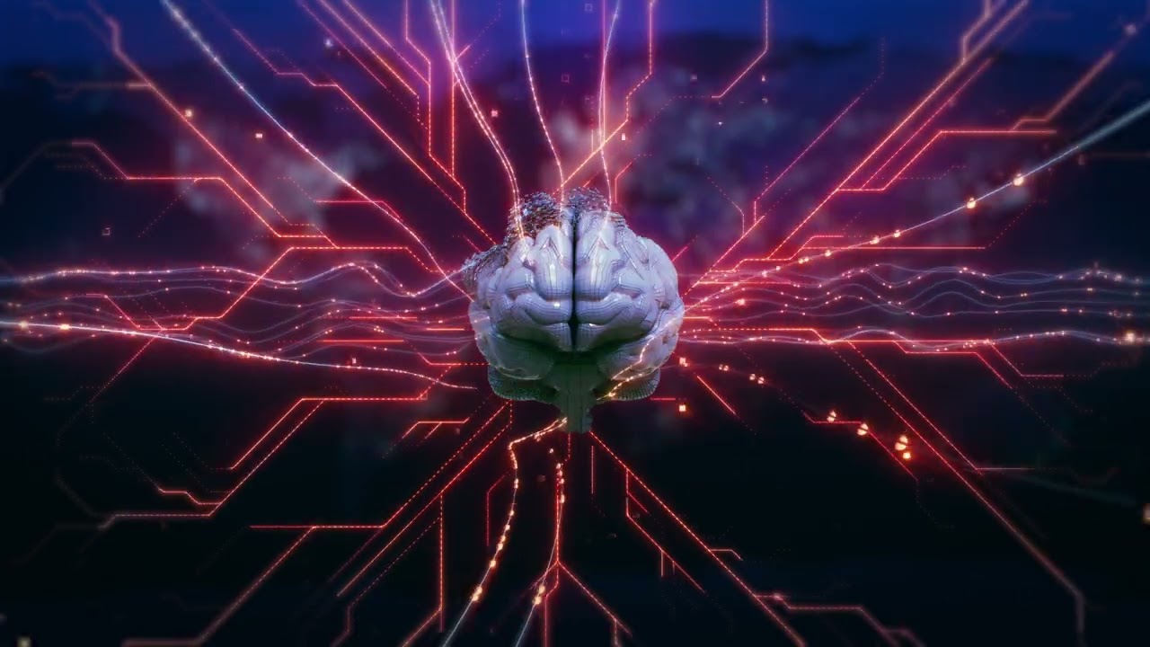 Futuristic AI Brain Transforming Technology Loop