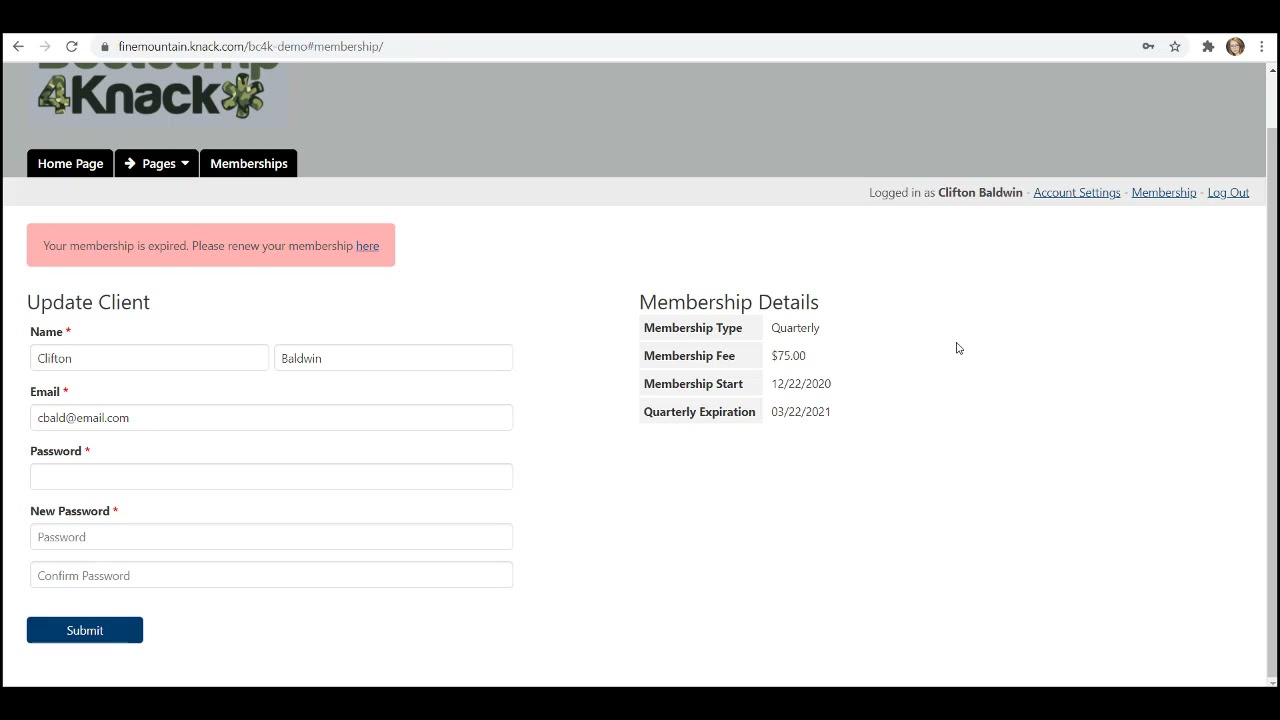 User Pages in your Knack database application